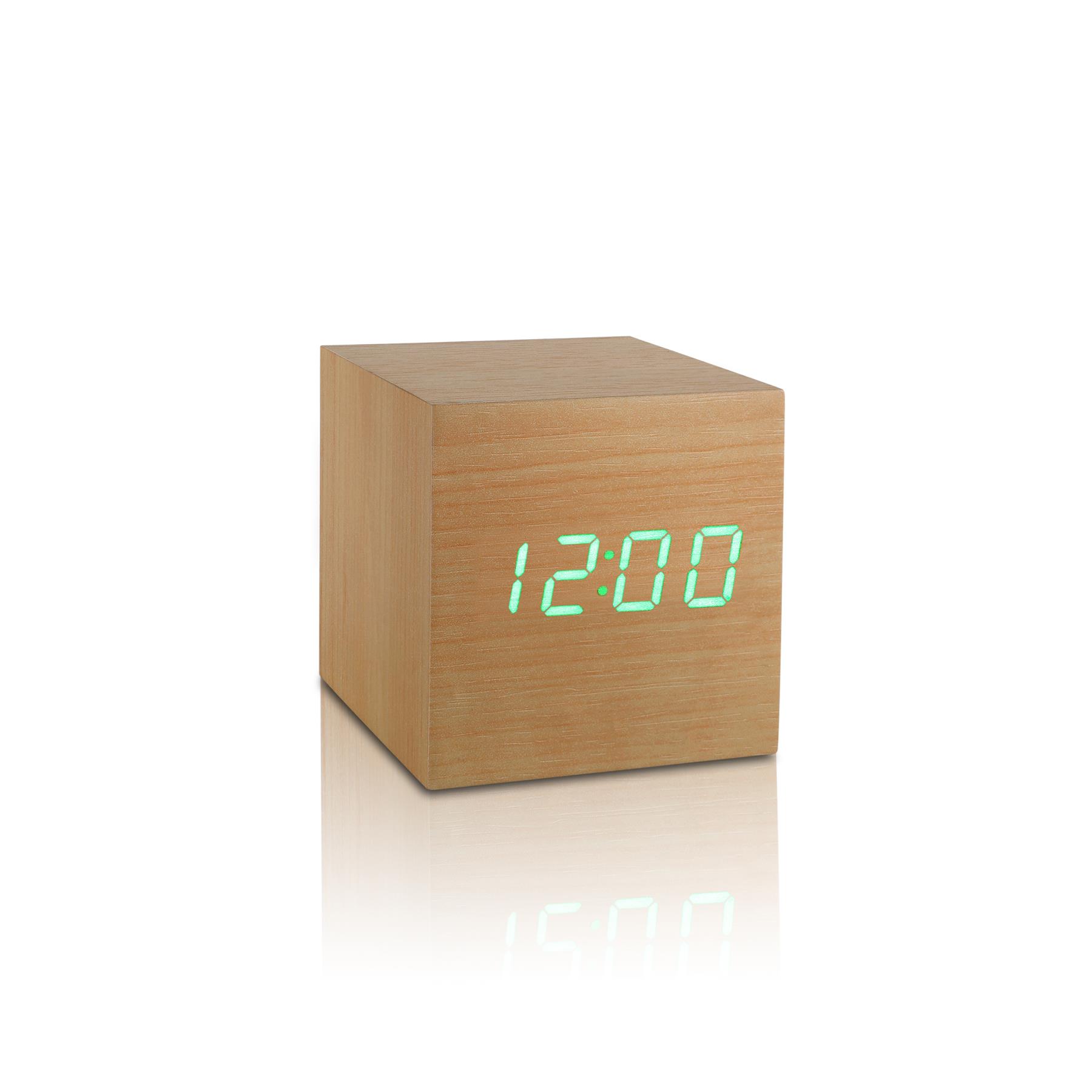 Gingko Cube click clock Alarmklok - Beuken|LED Groen kopen? Shop bij fonQ!