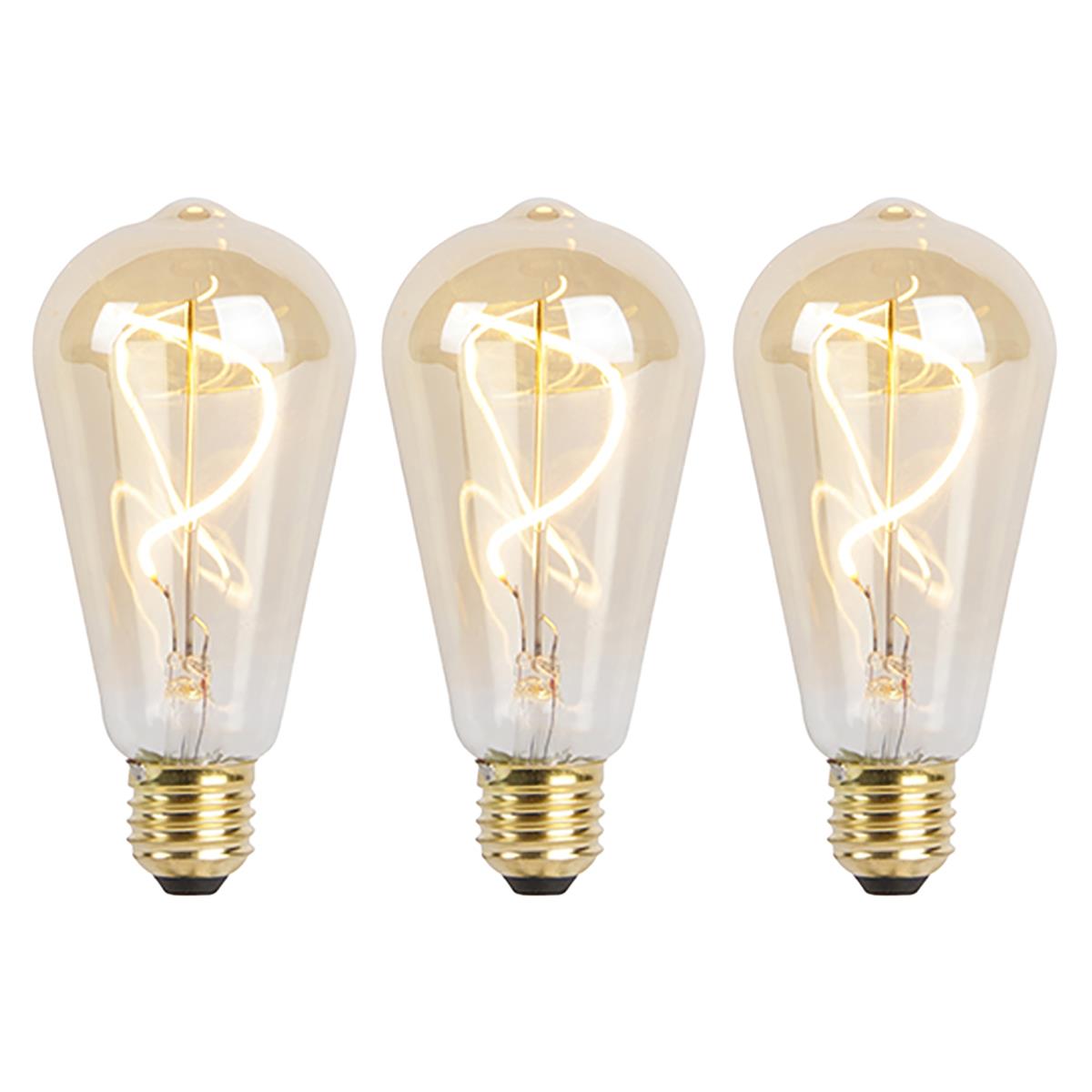 LUEDD Set van 3 E27 dimbare LED spiraal lampen ST64 goud 4W 270 lm kopen? Shop bij fonQ!