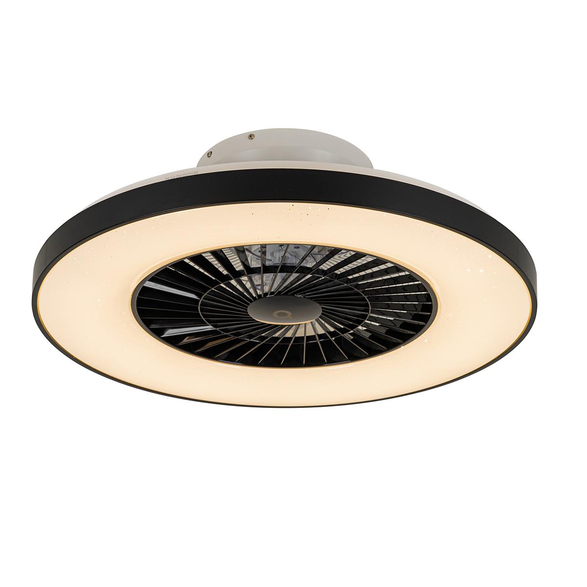 QAZQA Smart plafondventilator zwart met ster effect 60cm incl. LED ...