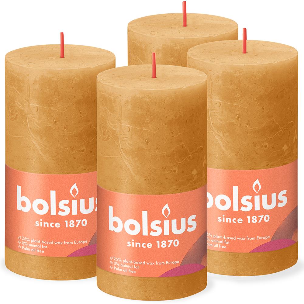 Bolsius - 4 rustieke kaarsen - okergeel - 13cm kopen? Shop bij fonQ!